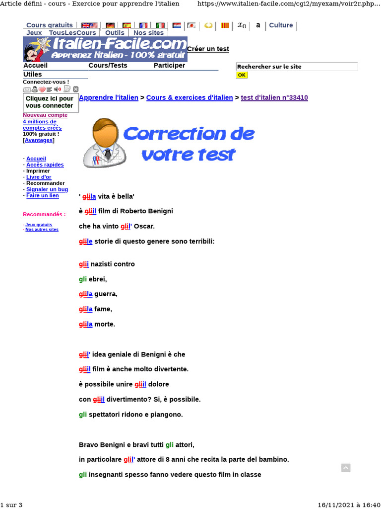 Article Défini - Cours - Exercice Pour Apprendre L'italien | PDF