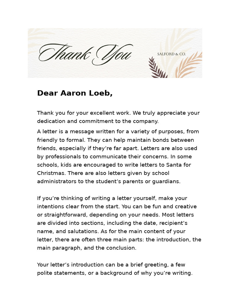 Business Thank You Letter Doc in Beige White Delicate Scrapbook Style | PDF