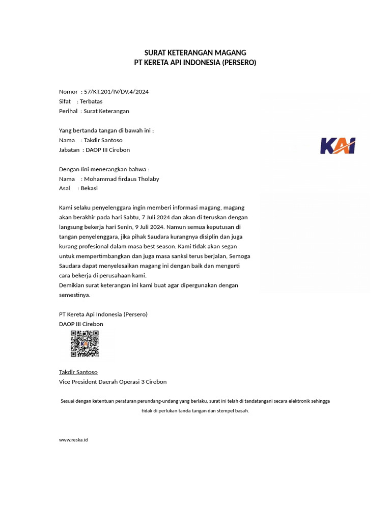 Surat Keterangan Magang | PDF