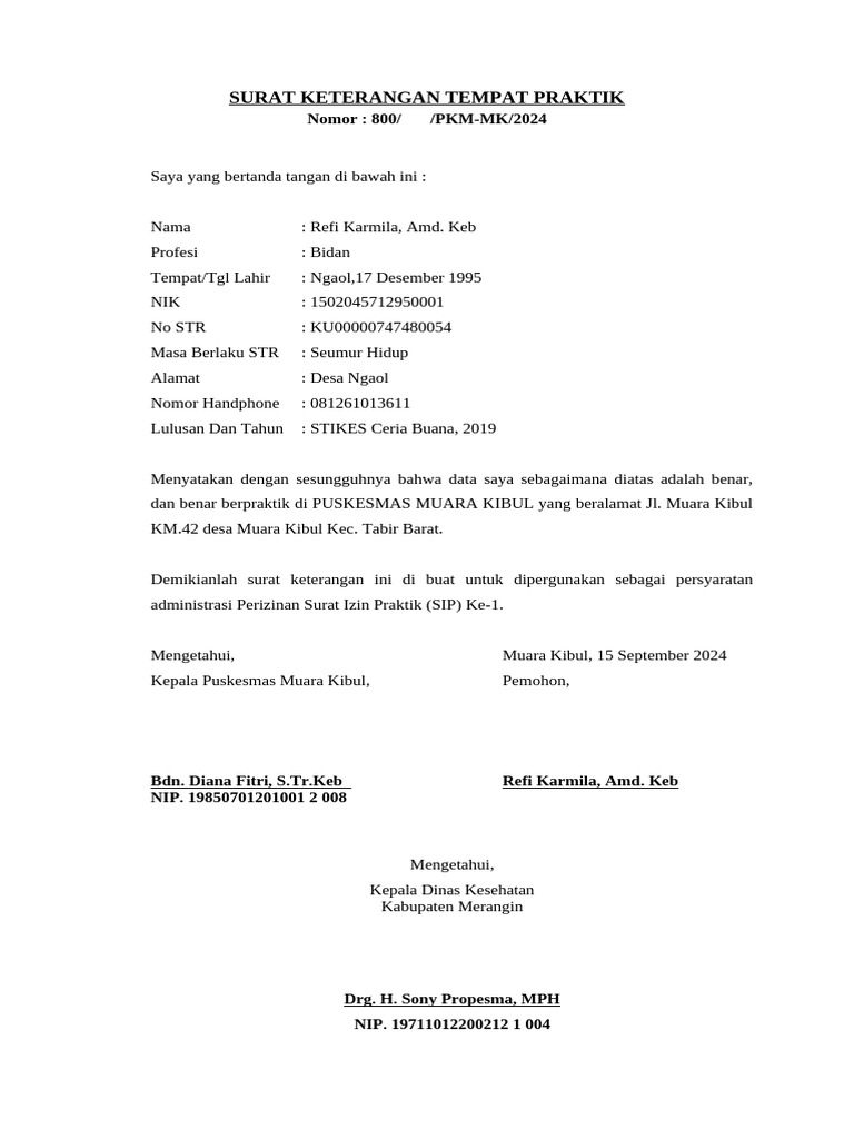 Surat Keterangan Tempat Praktik | PDF