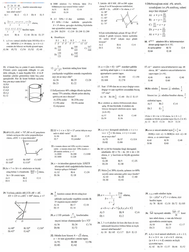 Riyaziyyat MİQ MSİ 1 Answers | PDF