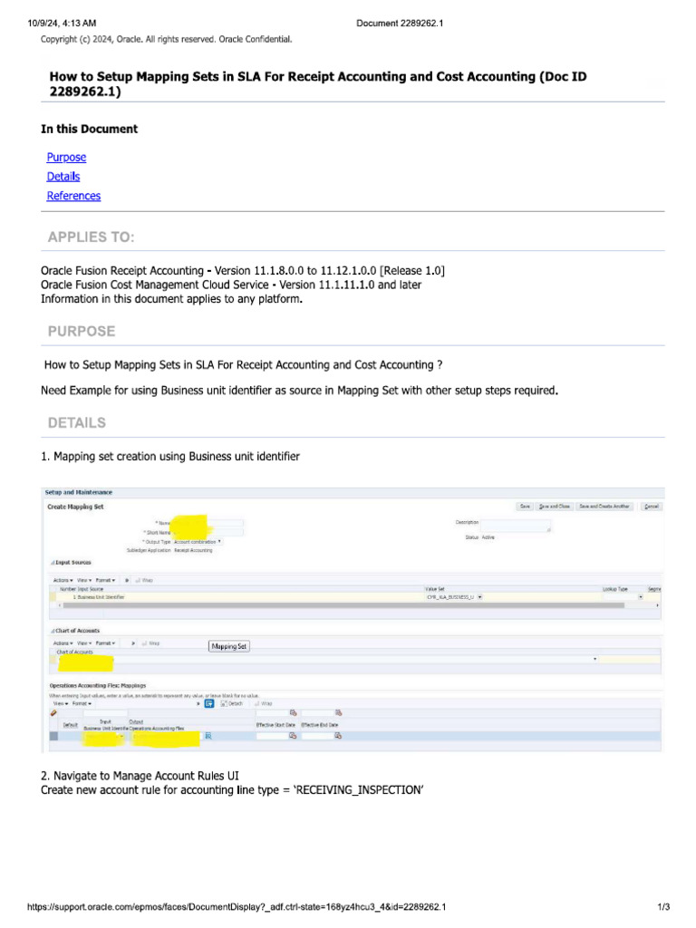 How To Setup Mapping Sets in SLA For Receipt Accounting and Cost ...