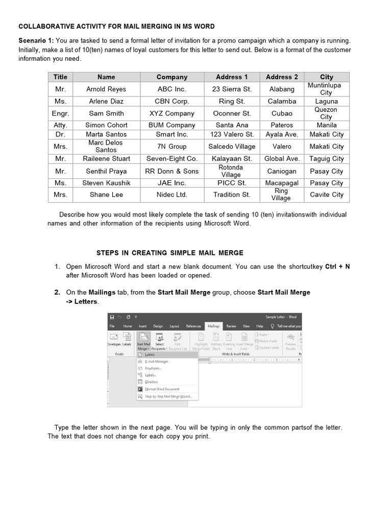 Steps in Mail Merge | PDF
