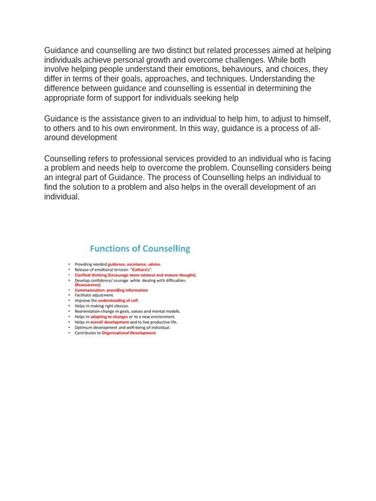 Guidance and counselling are two distinct but related processes aimed ...