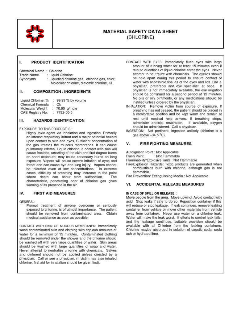 MSDS-Cl2 | Chlorine | Personal Protective Equipment