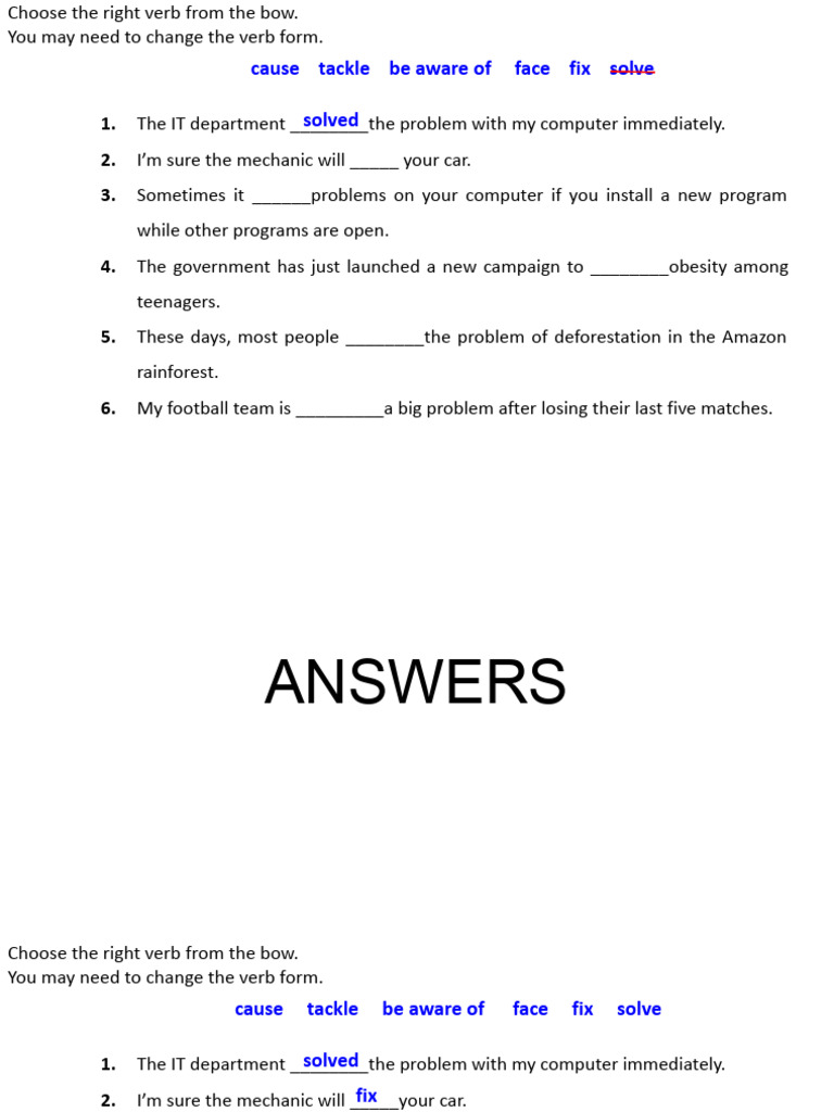 Problems Verbs | PDF