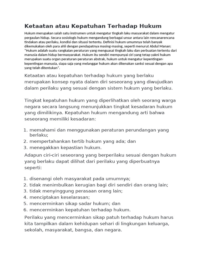 Ketaatan Atau Kepatuhan Terhadap Hukum | PDF