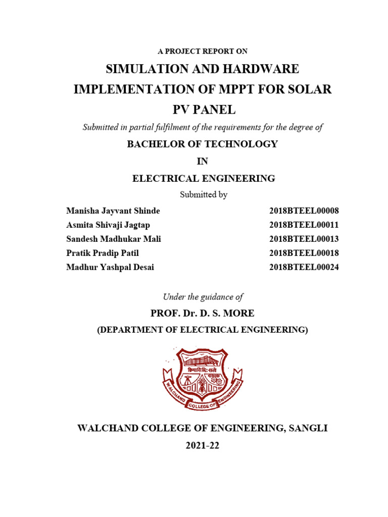 Mega Project Report On MPPT | PDF