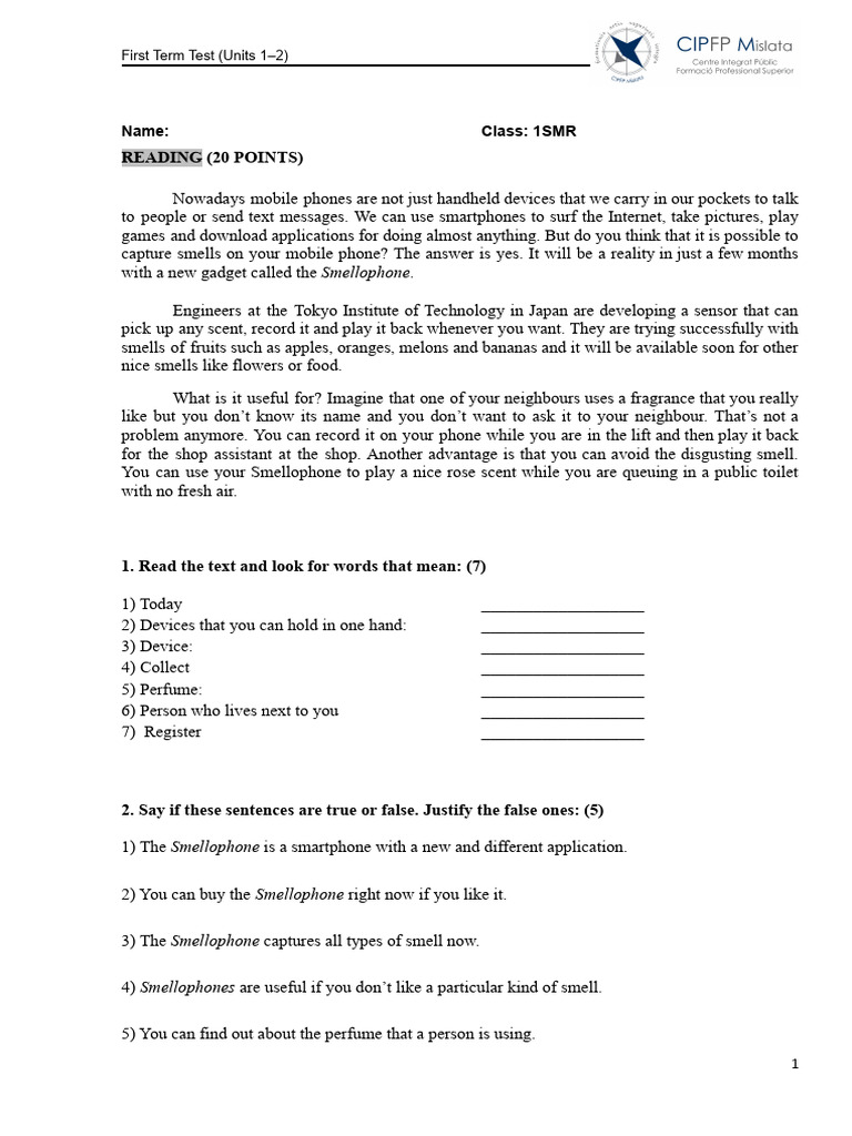 Exam 1ST TERM 1SMR | PDF