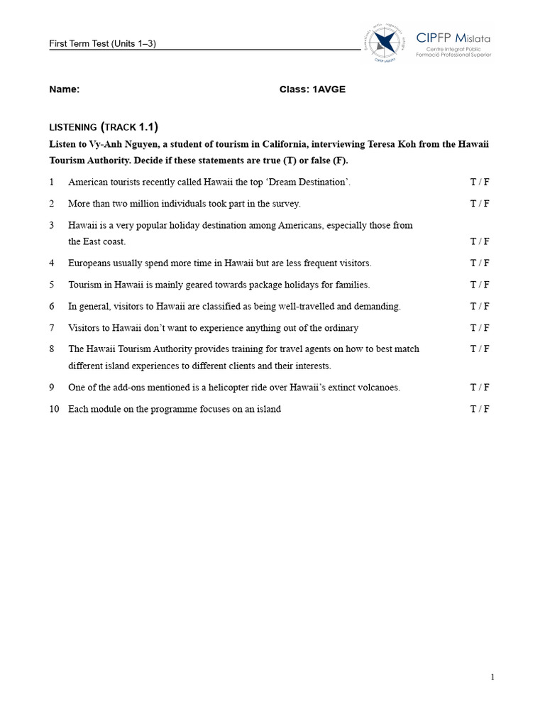 Exam 1ST TERM 1AVGE | PDF