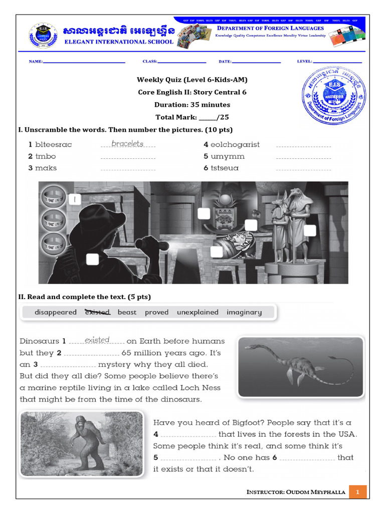 Weekly Quiz-Lv6-Kids-Ch1 | PDF