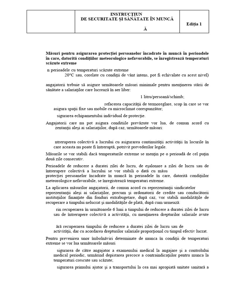 Instructiuni Pentru Lucrul in Perioade Cu Temperaturi Scazute | PDF