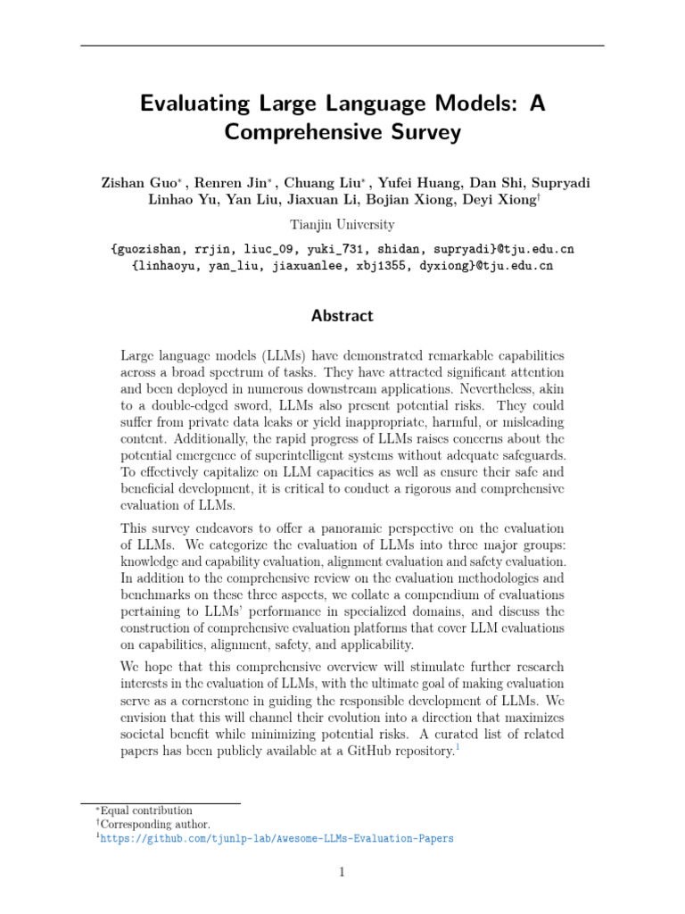 Evaluating Large Language Models A Comprehensive Survey | PDF