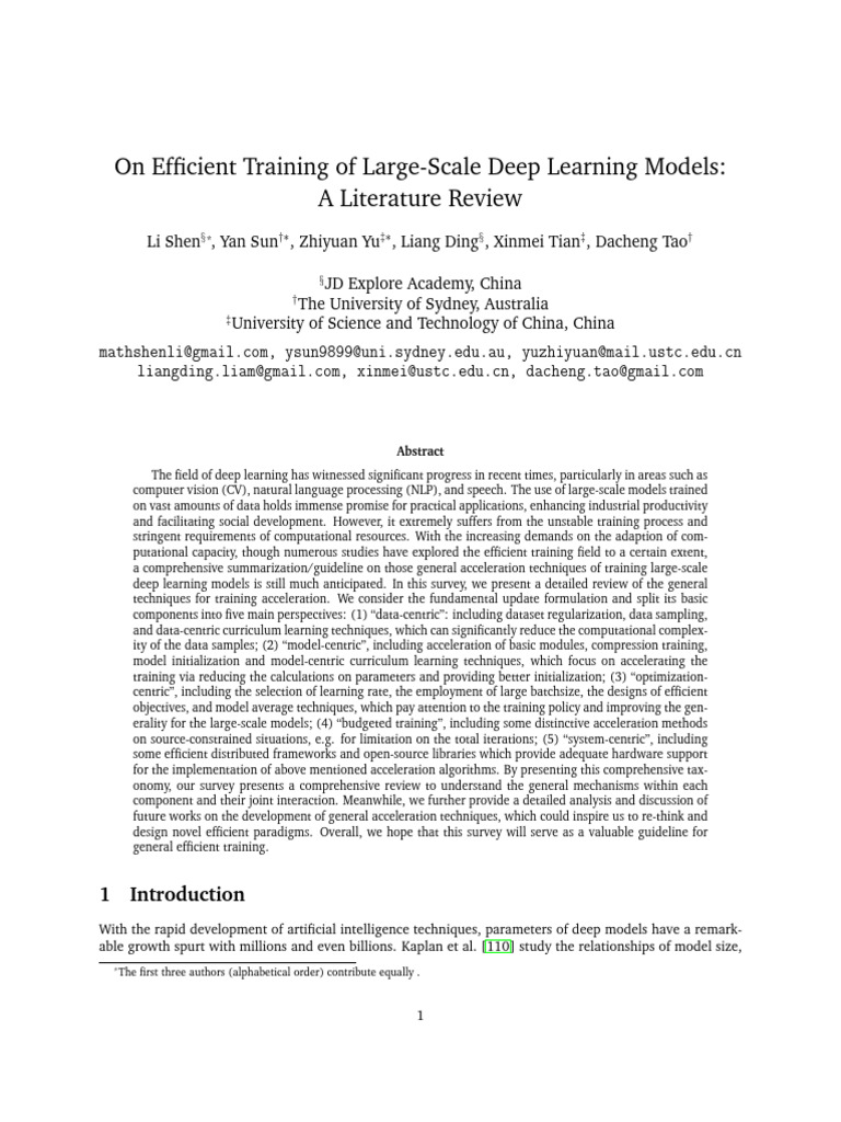 On Efficient Training of Large-Scale Deep Learning Models A Literature Review | PDF