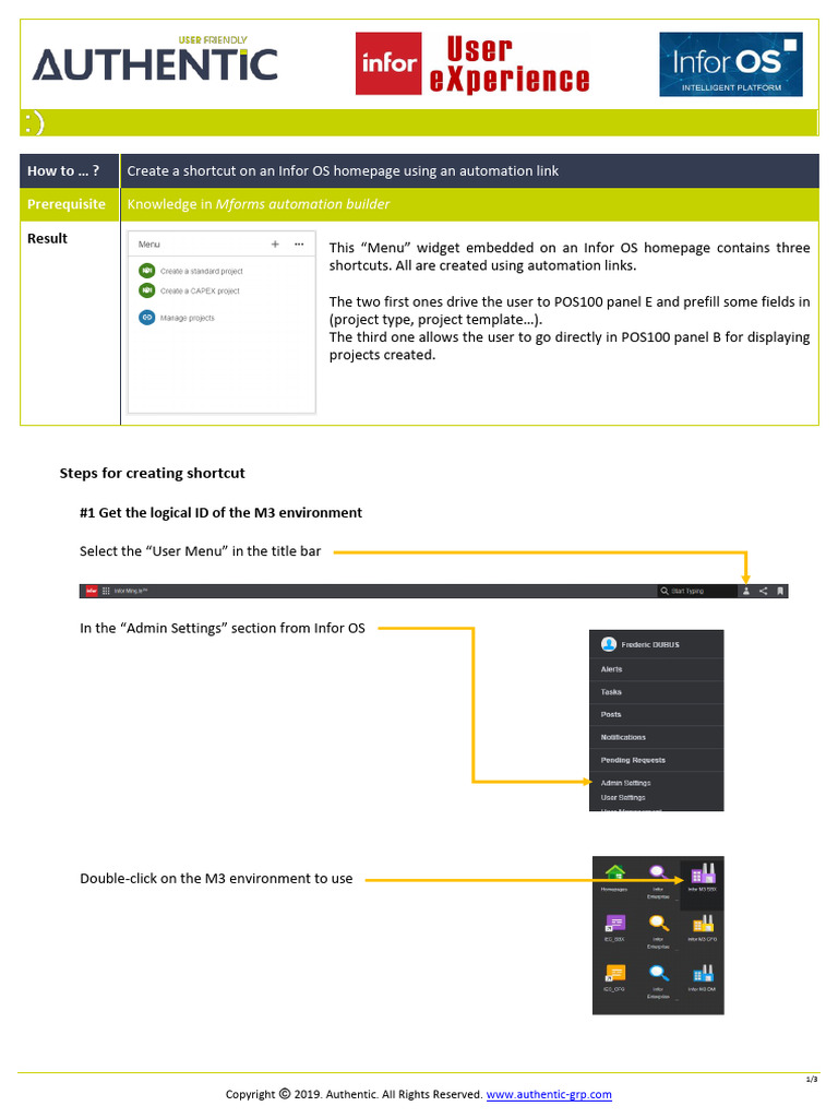 2019 - UX - How To - Create A Shortcut On An Infor OS Homepage Using An ...