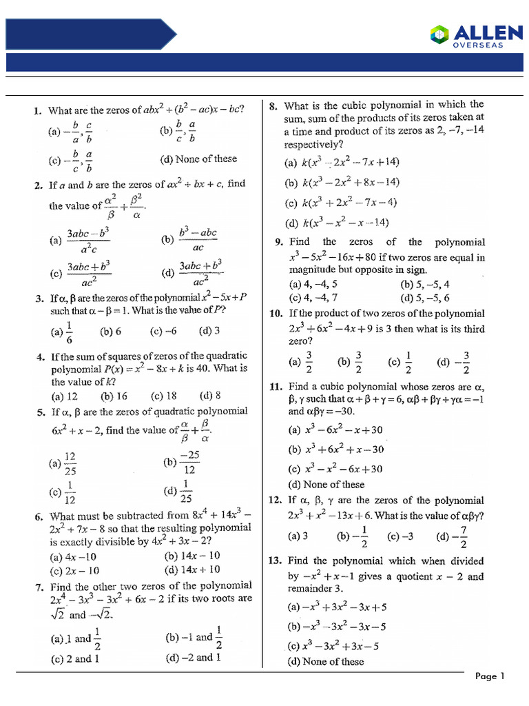 2 Polynomials-X | PDF