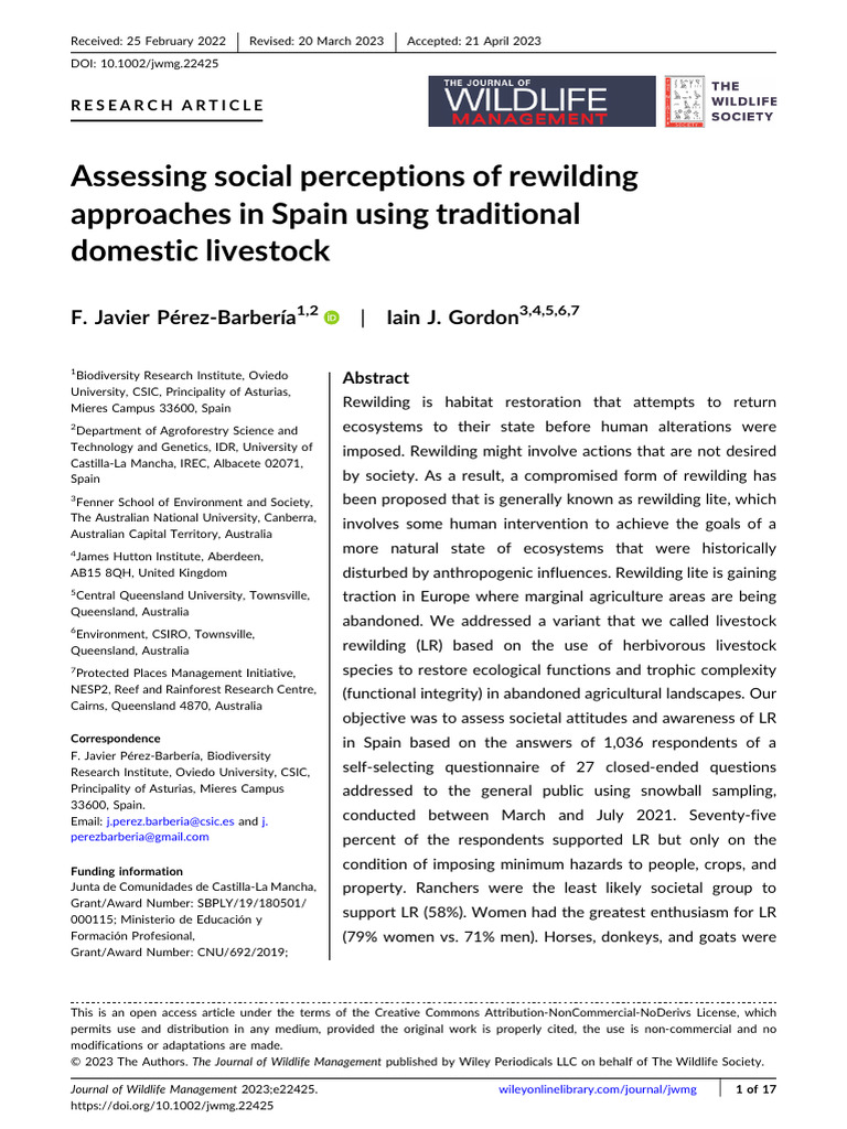 Perez-Barberia&Gordon2023 - JWildlManag - Assessing Social Perceptions ...