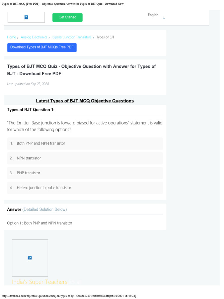 Types of BJT MCQ (Free PDF) - Objective Question Answer For Types of ...