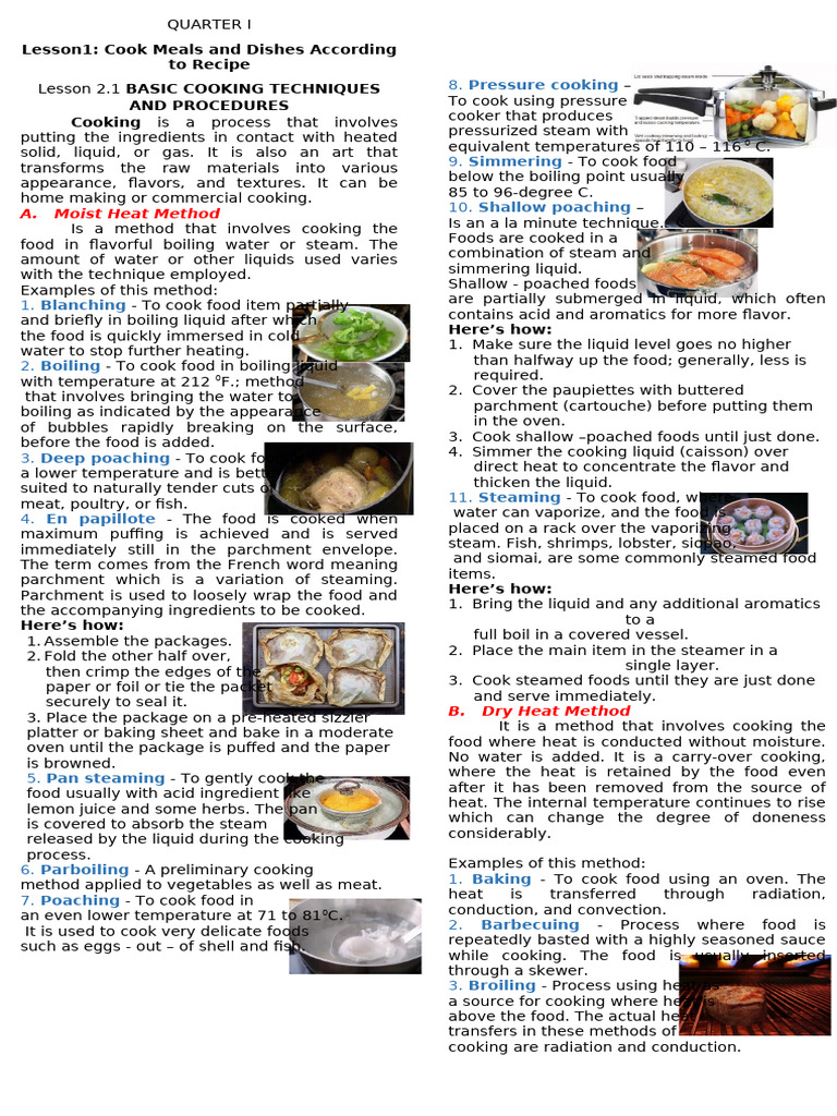 Cooking Techniques Handout | PDF