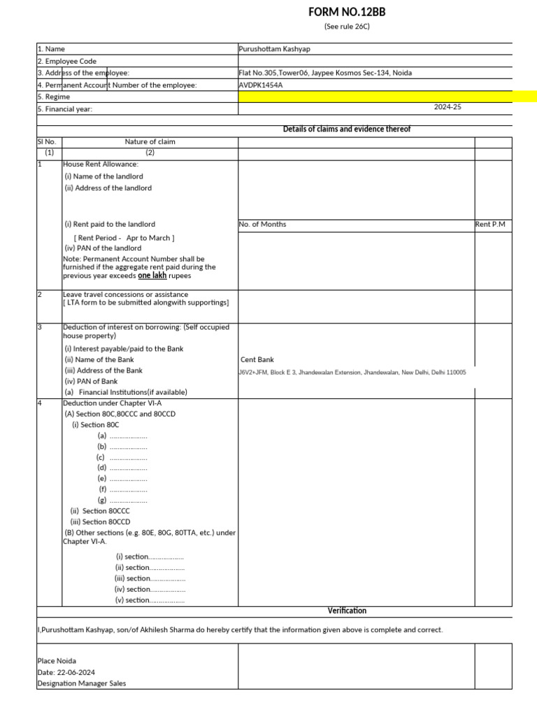 Self Declaration Form | PDF