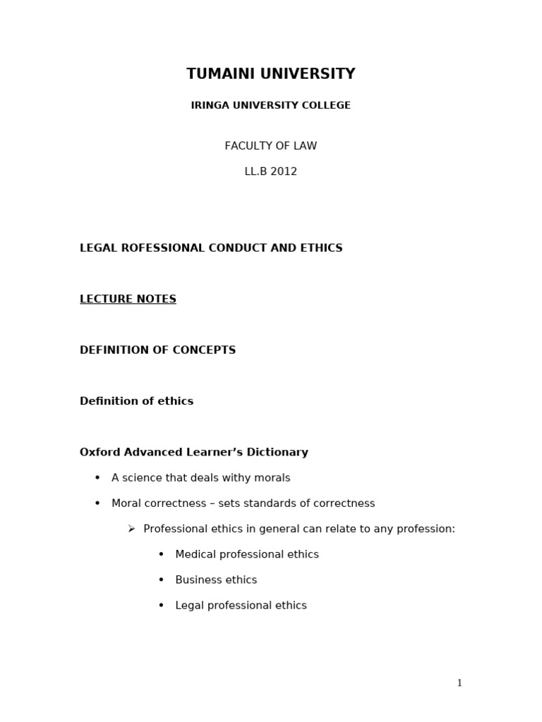 Legal Ethics Lecture Notes for LLB | PDF | Advocate | Lawyer