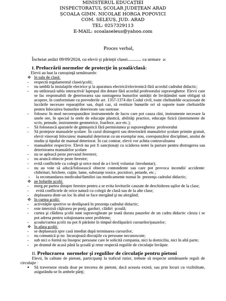 Proces verbal elevi SSM | PDF