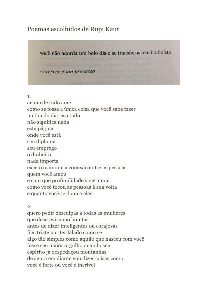 Poemas Escolhidos de Rupi Kaur | PDF