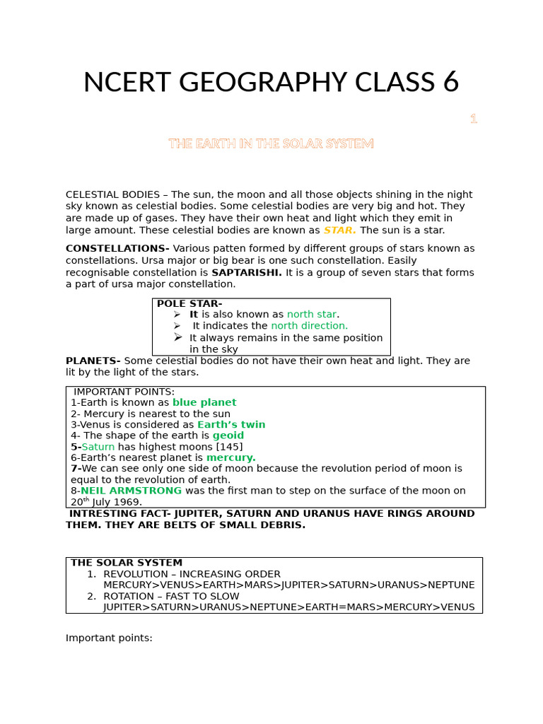 Ncert Geography Class 6 | PDF