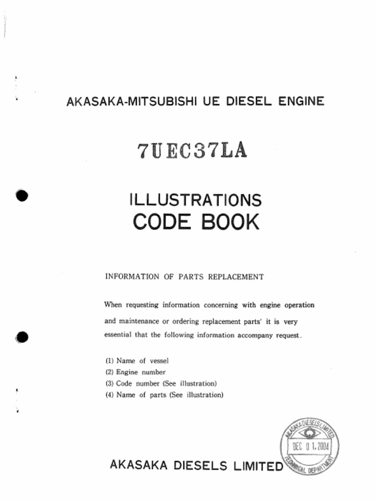 Akasaka-Mitsubishi 7UEC 37LA - Code Book & Manual Instruction (Str.568) | PDF