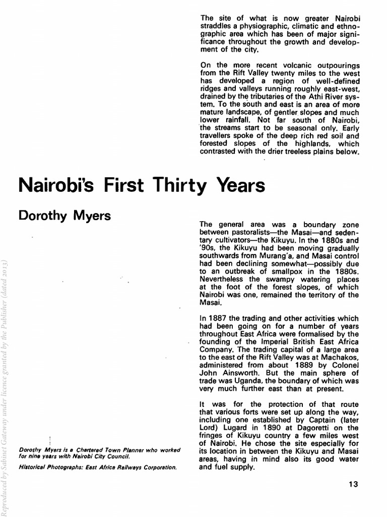 Myers 1973 Nairobi S First Thirty Years | PDF