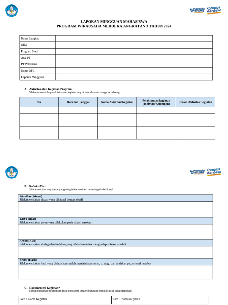 (Format) Laporan Mingguan Mahasiswa WMK 3 | PDF