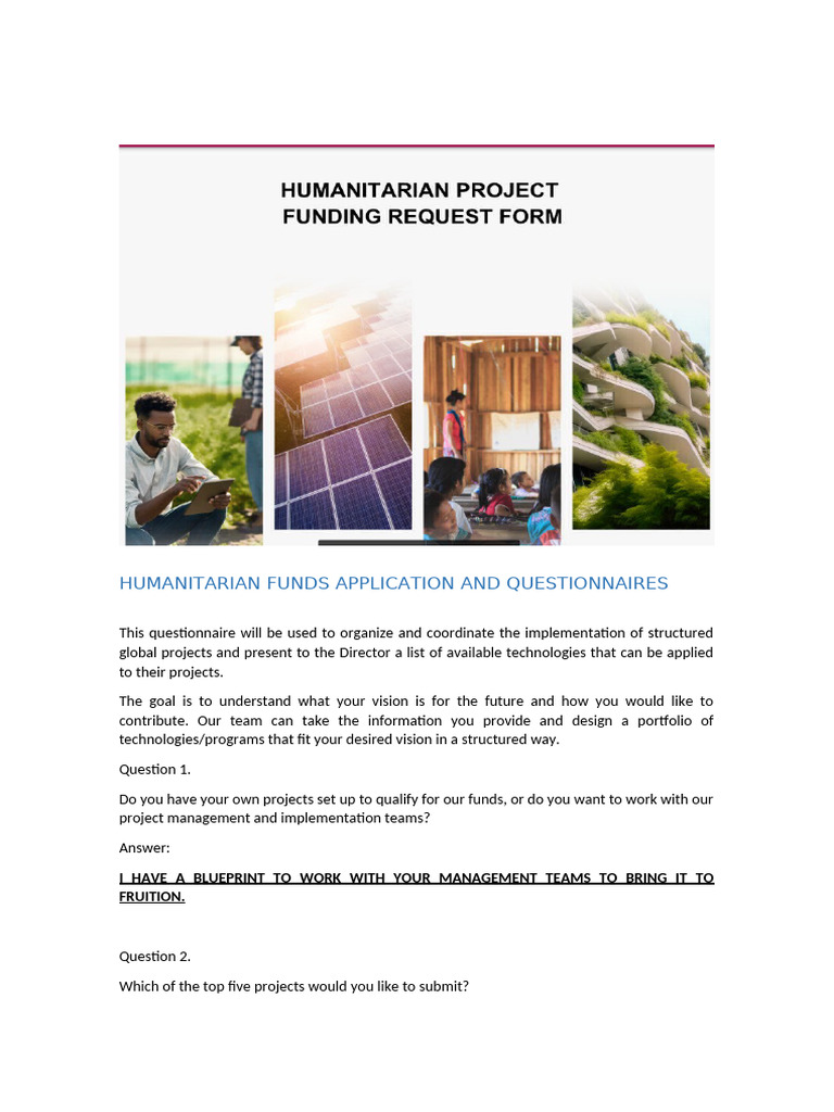 Humanitarian Funds Application and Questionnaires-1 | PDF
