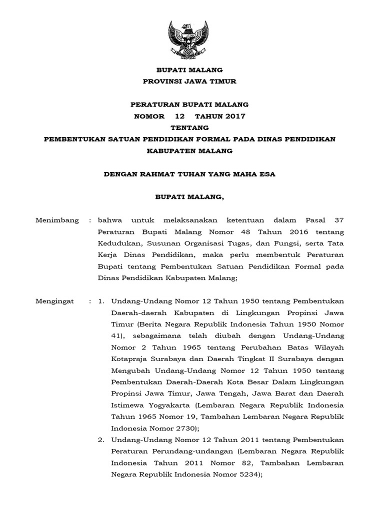 PMBNTKN Satuan Pendidikan Formal PD Dindik Kab MLG | PDF