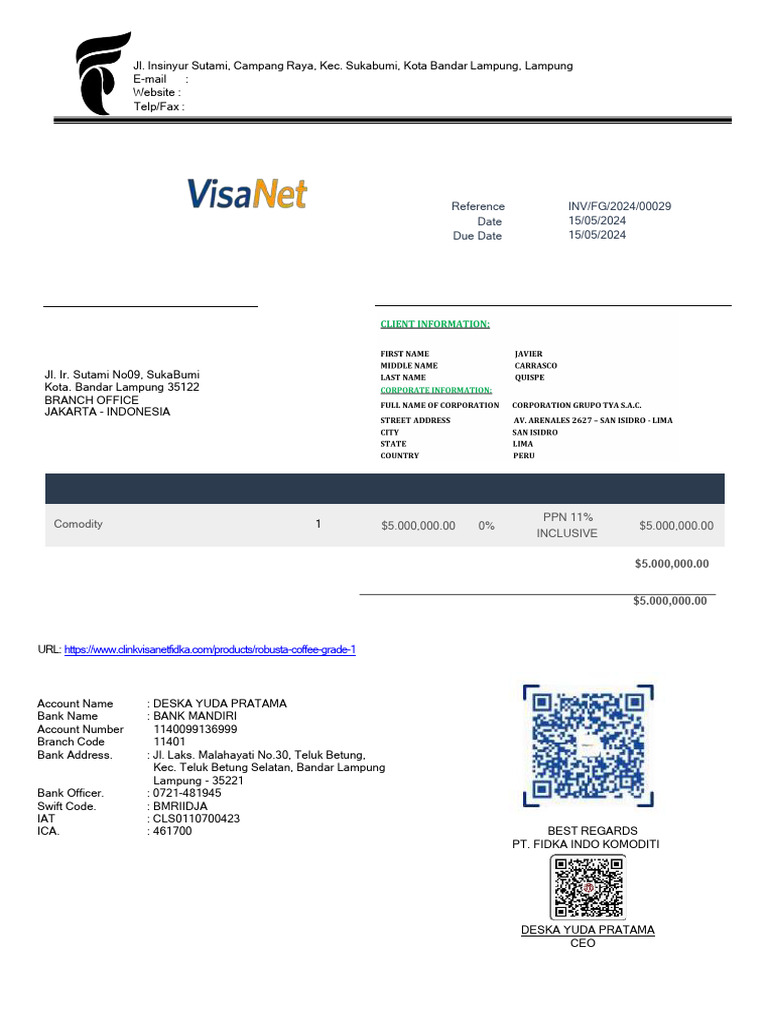 Invoice Corporation Tya S.A.C. 5M | PDF