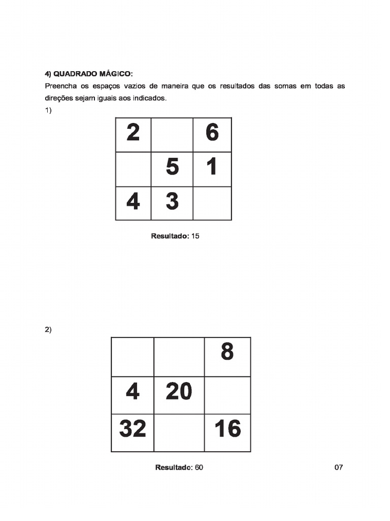 5 - quadrado mágicos - PL | PDF