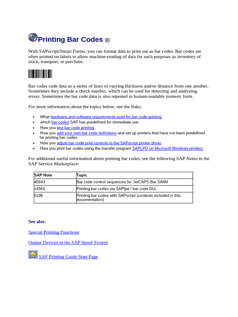 SAPscript SmartForms Printing Bar Codes | PDF