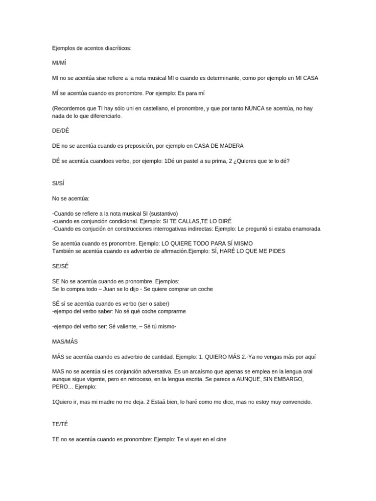 Ejemplos de Acentos Diacríticos | PDF