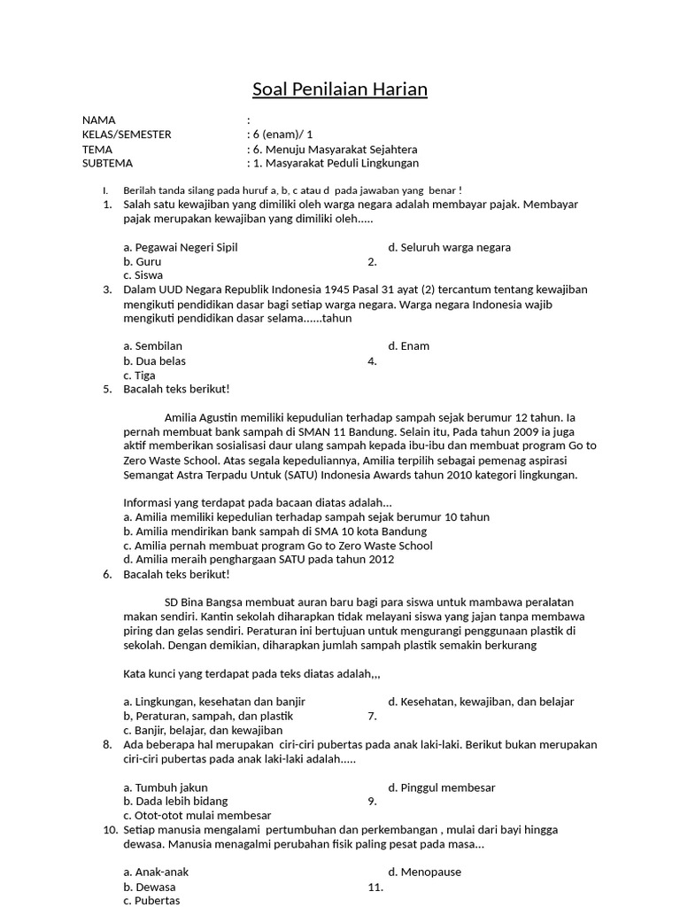 Soal PH Tema 6 | PDF