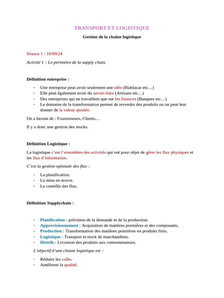 Transport et Logistique | PDF