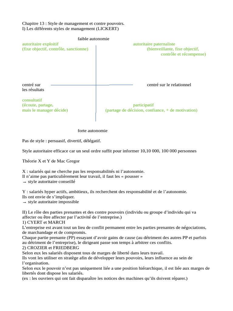 (Management) Chap 13 Style de Management Et Contre Poivoirs | PDF