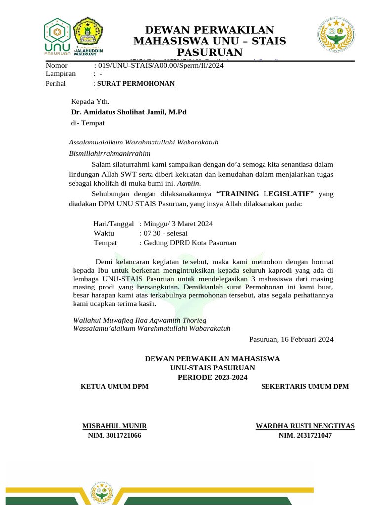 019 Surat Permohonan Bu Ami | PDF