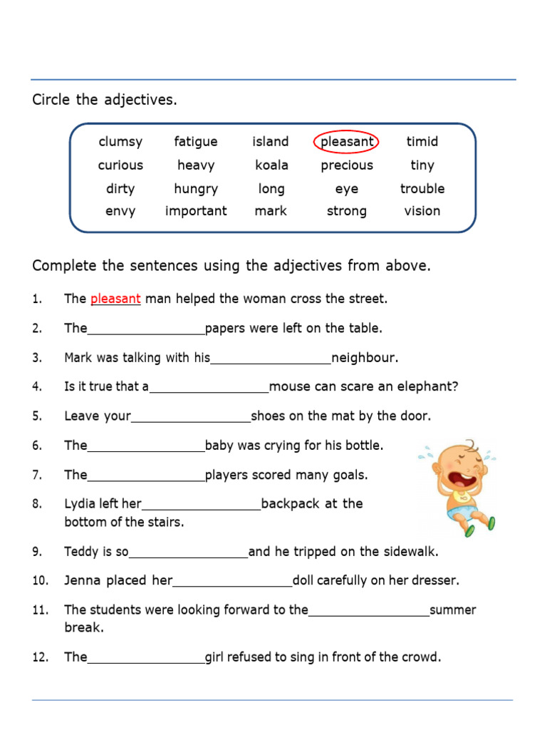 Worksheet Grade 3 Adjectives Sentences | PDF