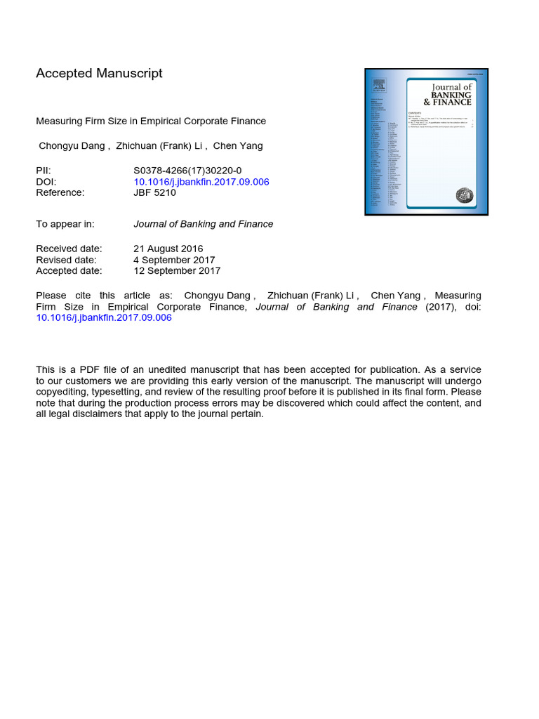 2018-5 Measuring Firm Size in Empirical Corporate Finance | PDF