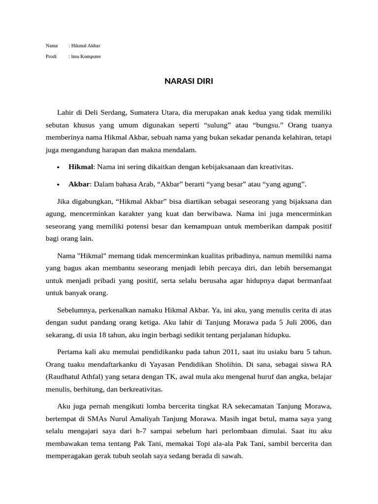 Narasi Diri - Hikmal Akbar | PDF