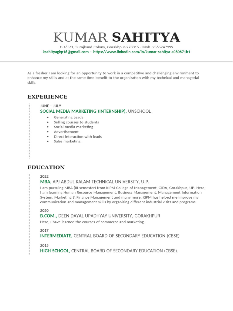 Kumar Sahitya Resume | PDF