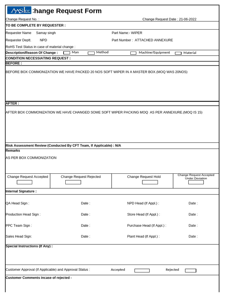 4M Change Request | PDF