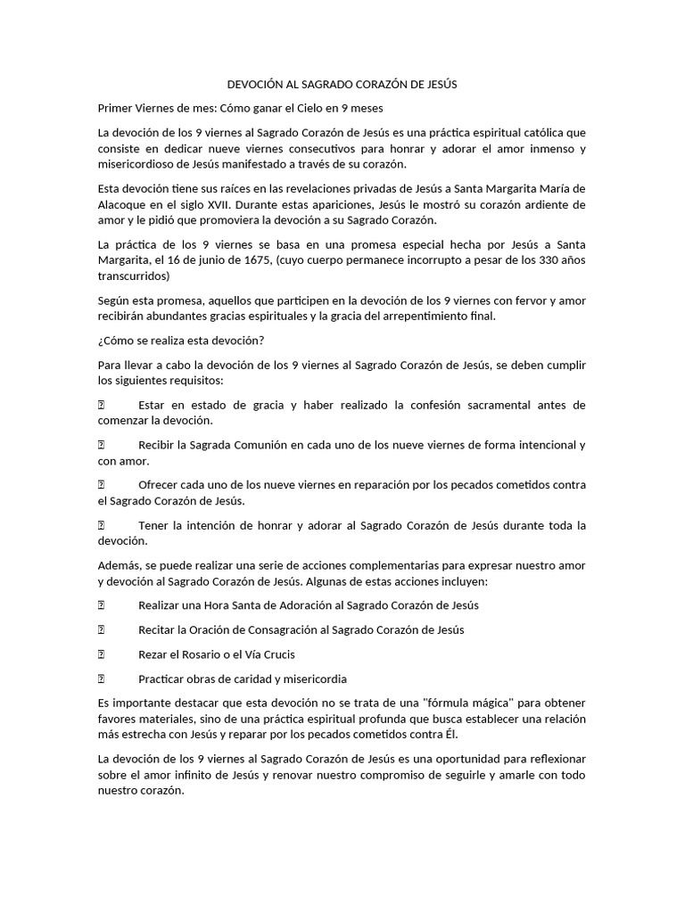 Devoción Al Sagrado Corazón de Jesús | PDF