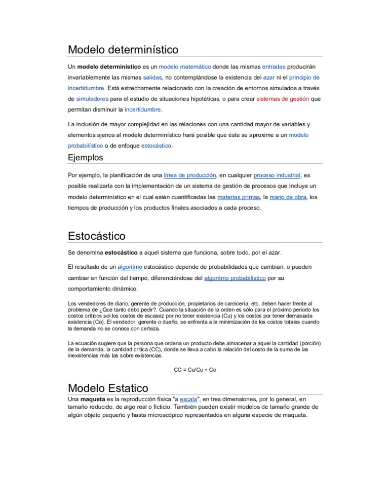 Modelos Determinísticos: Definición y Ejemplos | PDF | Modelo ...
