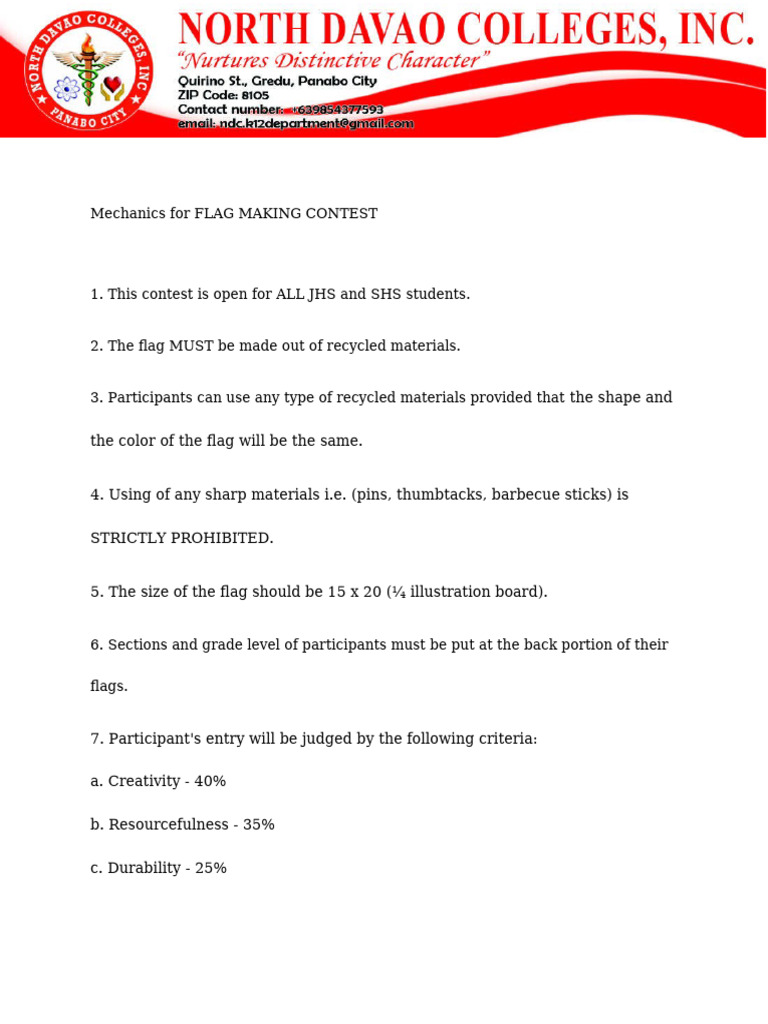 Mechanics For FLAG MAKING CONTEST | PDF