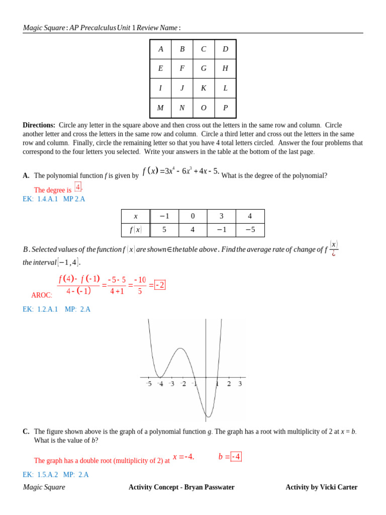 Magic Square AP PC Unit 1 Review KEY | PDF